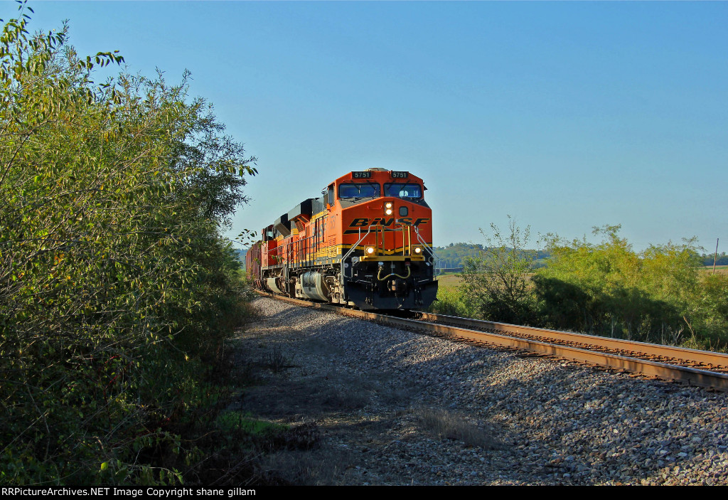 BNSF 5751 run SB ore train Toward Old Monroe.